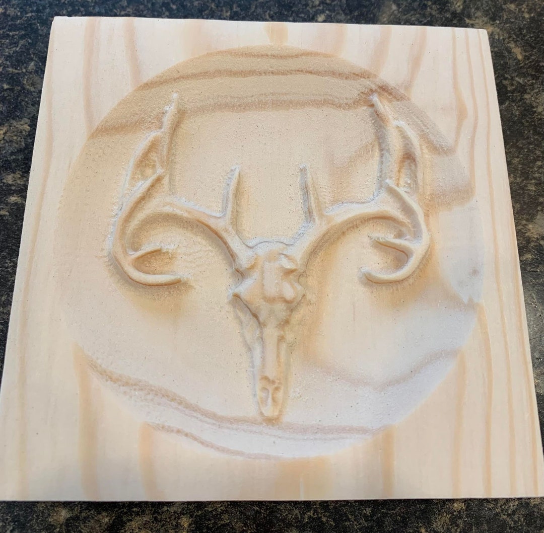Deer Skull Engraved Wood Block Custom Hardwood Rosette Decorative Trim ...