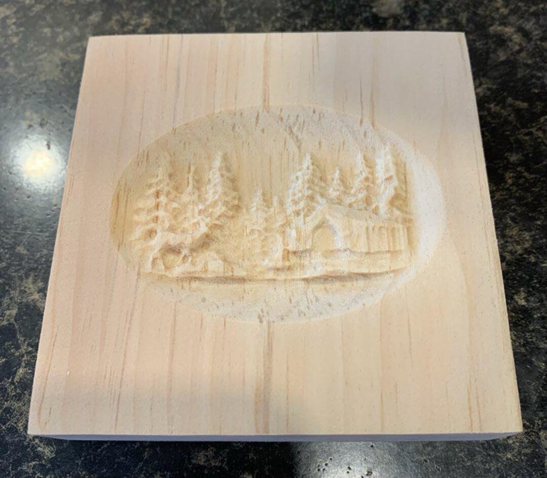 Hunting Scene Engraved Wood Block Custom Hardwood Rosette Decorative ...