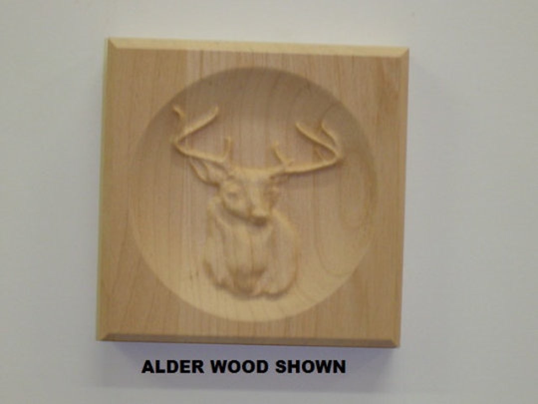 Deer Buck Engraved Wood Block Custom Hardwood Rosette Decorative Trim ...