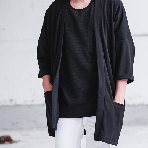 Men's Black Long Japan Kimono Cardigan Man Noragi Coat - Etsy