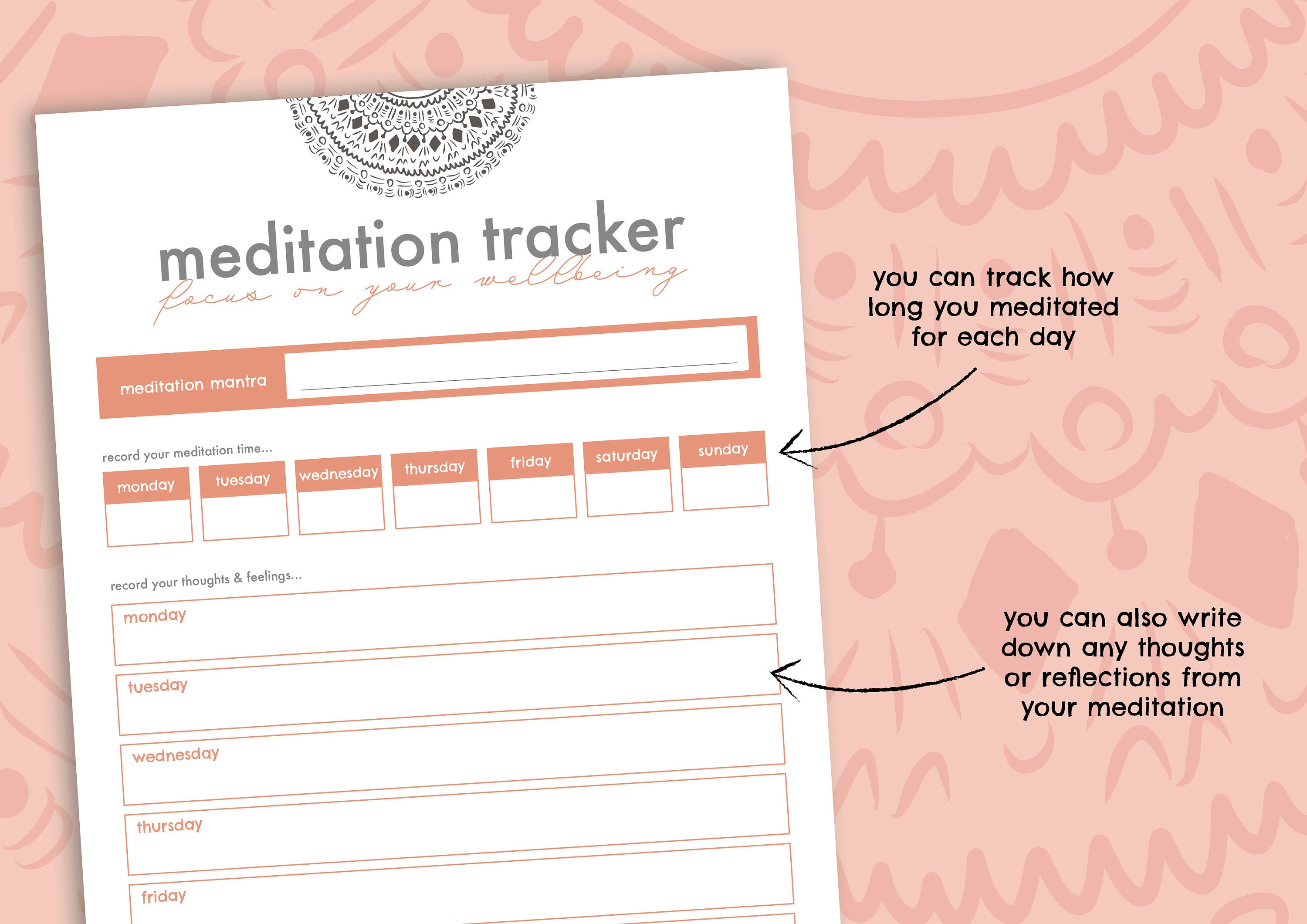 Daily or Weekly Meditation Tracker Printable Meditation | Etsy