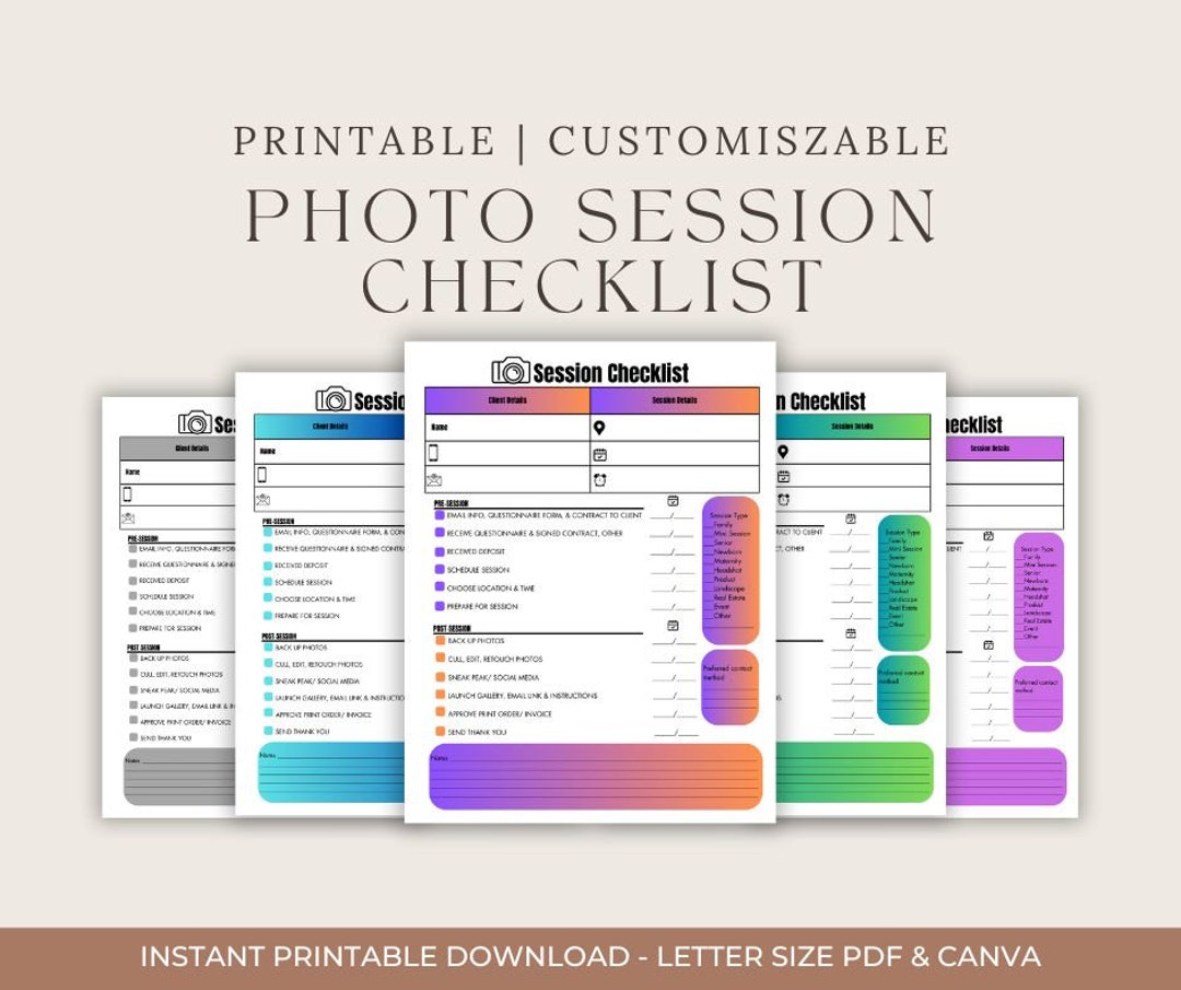 Customizable Photo Session Checklist - Simple Design - Etsy