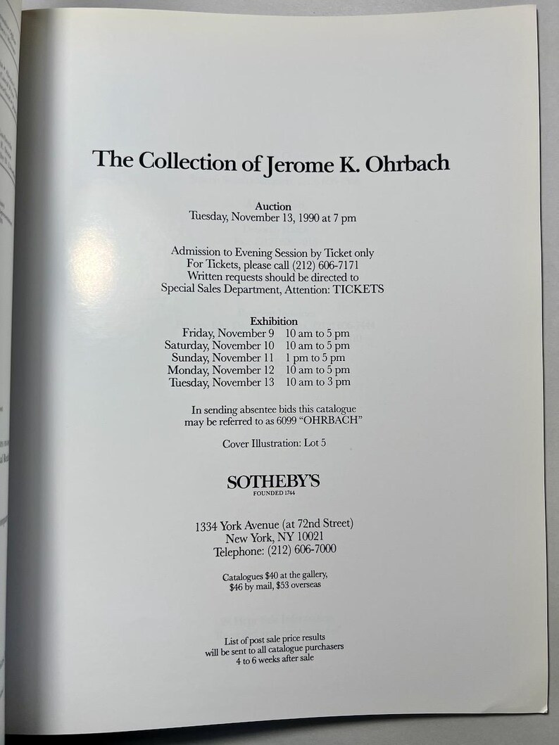 Sotheby's Auction Catalog, Jerome Ohrbach Collection, 1990 - Etsy