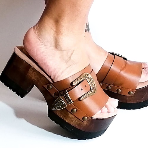 90s Style Platform Sandals Made of Leather - Etsy