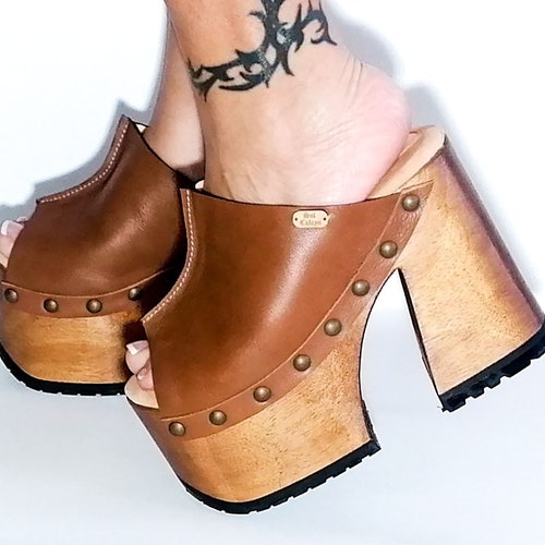 Platform Clog Super High Heel 70s Style Platform Sandals Made - Etsy