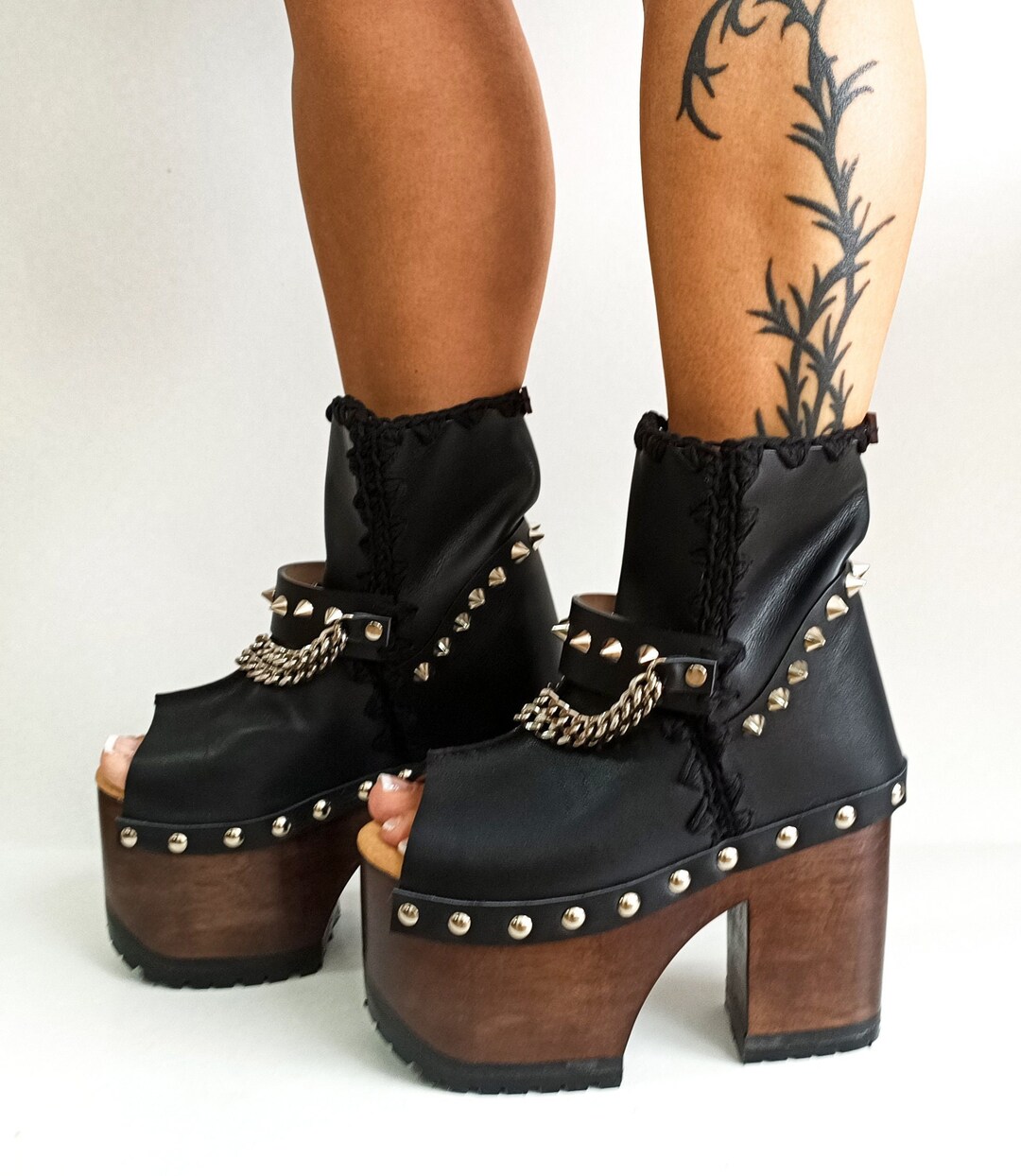 Showcase Your Unique Style: Platform Boots With Wooden Heels - Etsy