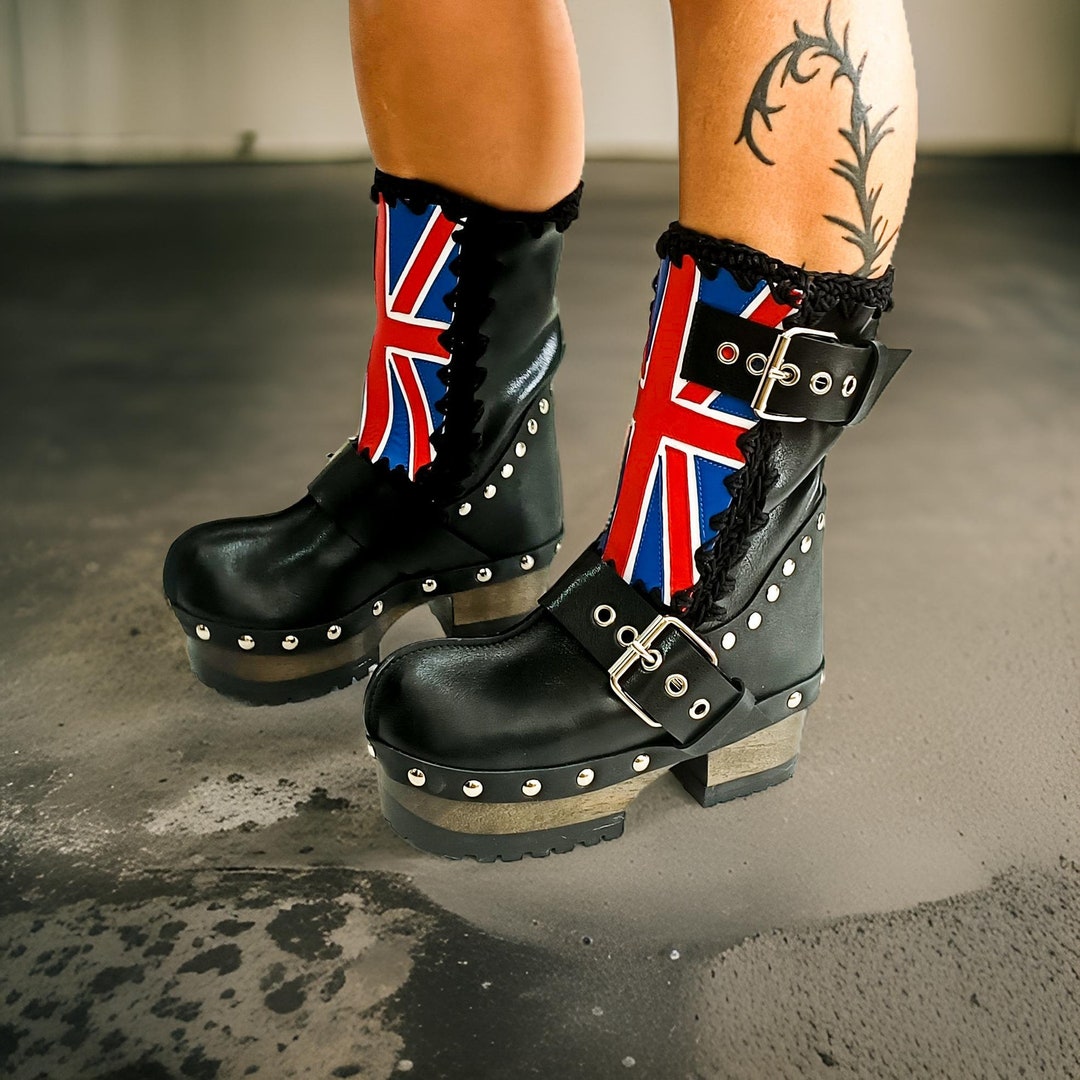 Black Leather Biker Style Boot With England Flag. Soho Boots England ...