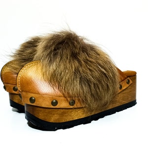 Bohemian Elegance Genuine Leather Clogs With Wooden Sole Fur Clogs ...