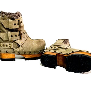 Leather Boots With Buckles, Studs and Wooden Heel: a Unique Handmade ...