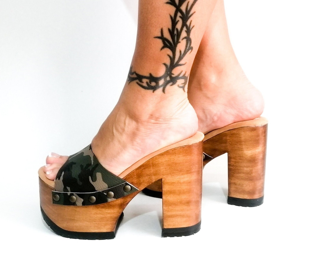 Tip Toe in Style: Wood Heel Platform Clogs Platform Heels, Wood Heels - Etsy