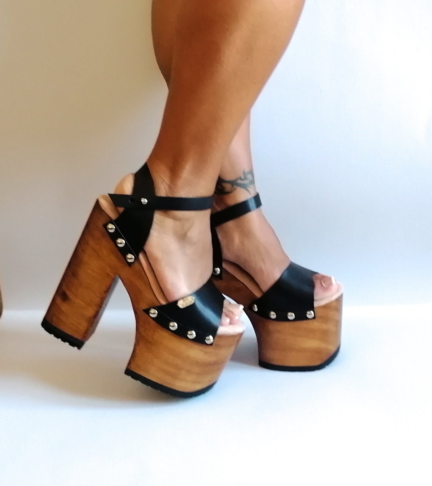 Platform Clog Super High Heel 70s Style Platform Sandals Made - Etsy