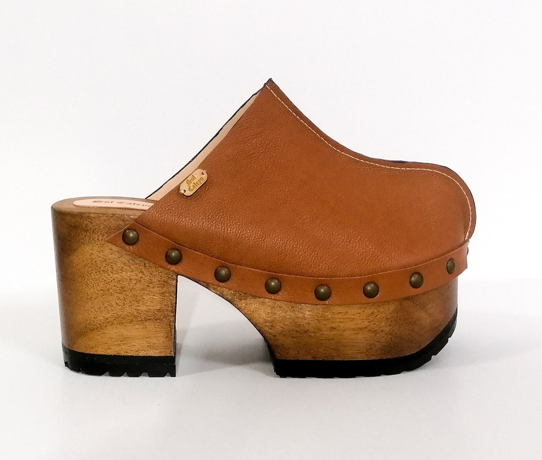 Timeless Elegance: Vintage Wood and Leather Platform Clogs Wood Clogs ...