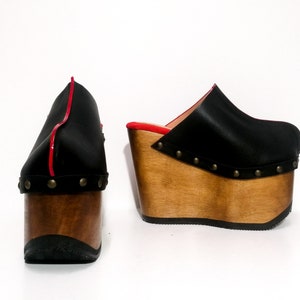 Wood Clogs, Wedge Wood Clogs, BLACK Leather Wedge Mules Closed ...