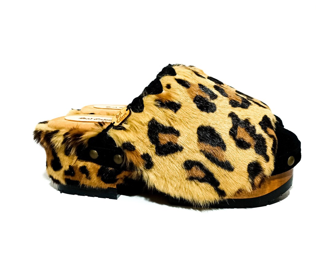 Exclusive Handmade Fur Leopard Clogs for Unique Comfort and Design ...