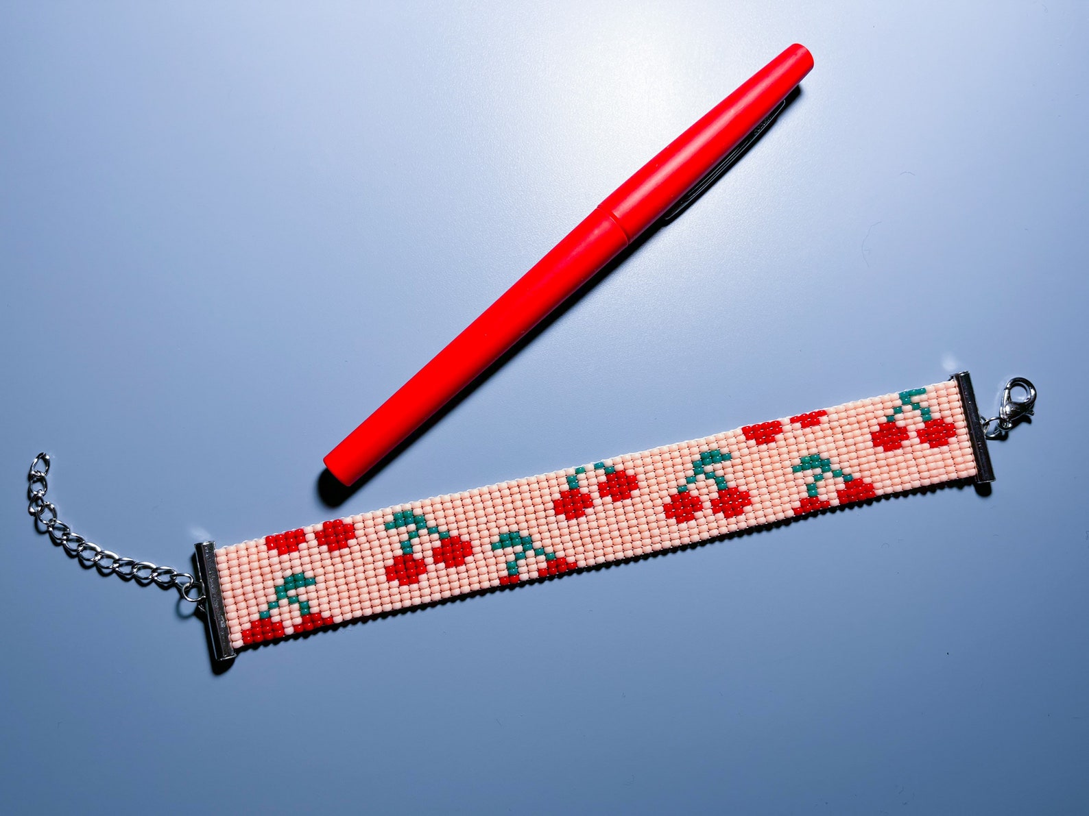 Cherry Seed Bead Loom Bracelet - Etsy