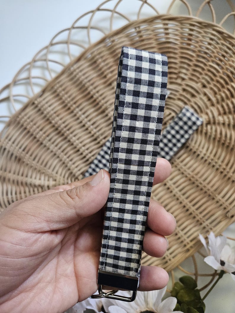 Gingham Wristlet Keychain, Black and Light Blue Key Fob - Etsy