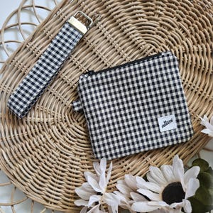 Gingham Wristlet Keychain, Black and Light Blue Key Fob - Etsy