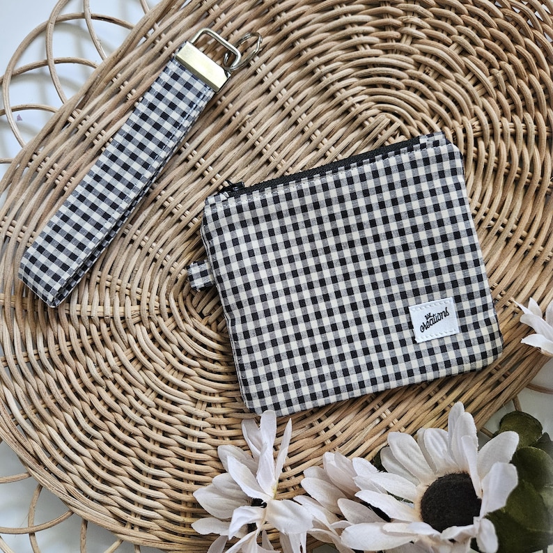 Gingham Wristlet Keychain, Black and Light Blue Key Fob - Etsy
