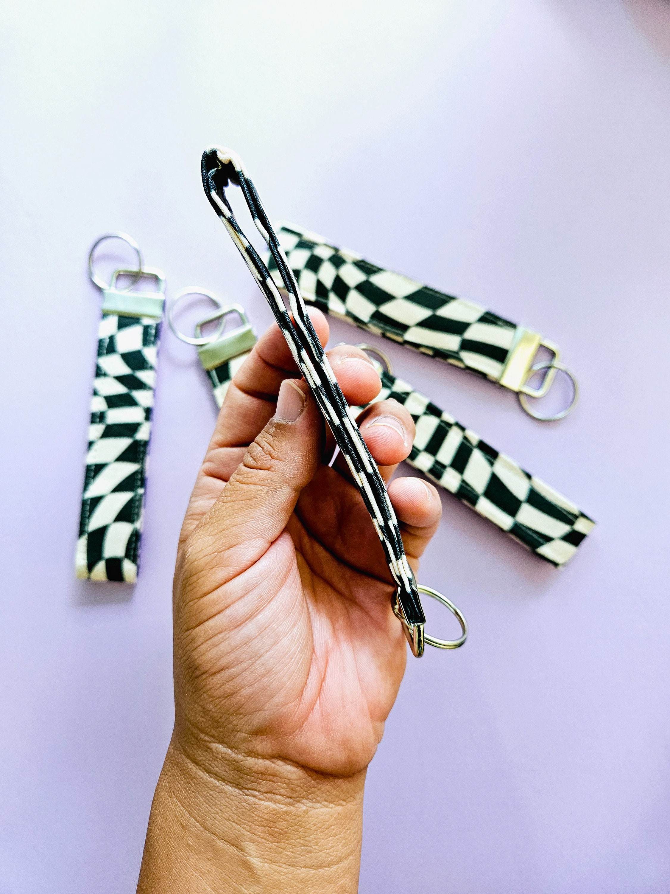 Wavy Black Checkered Key Fob, Retro Wristlet, Groovy Keychains - Etsy