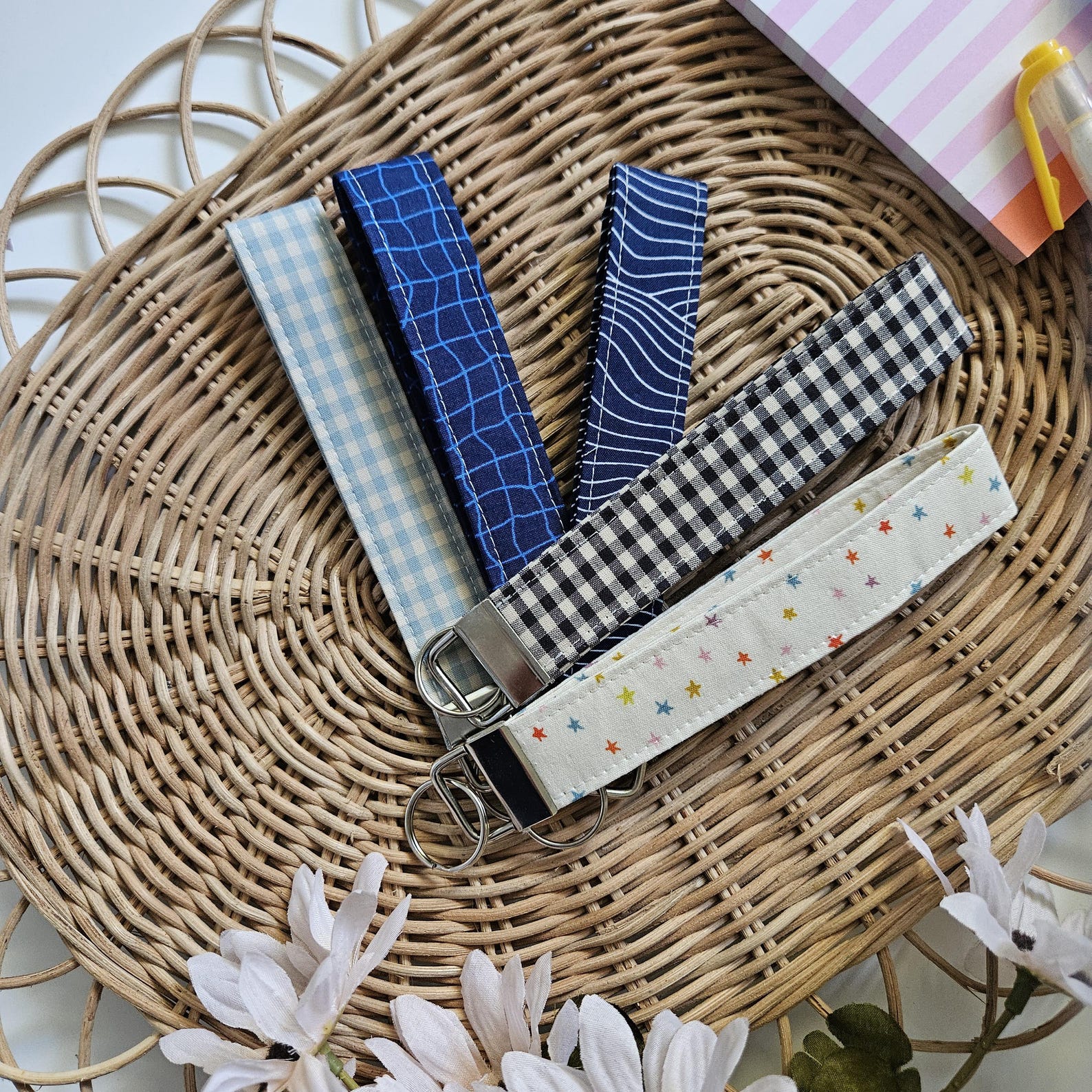 Gingham Wristlet Keychain, Black and Light Blue Key Fob - Etsy