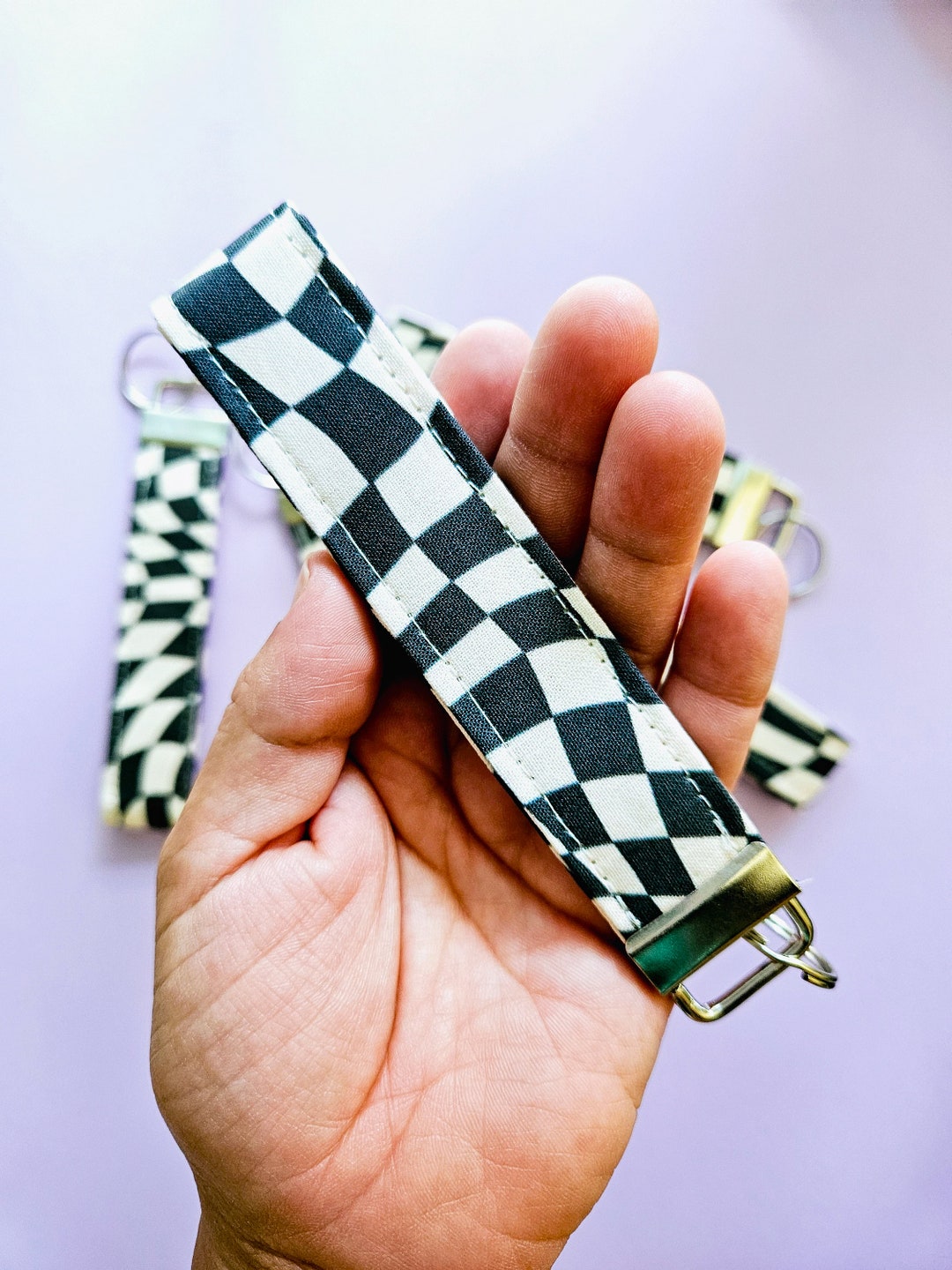 Wavy Black Checkered Key Fob Retro Wristlet Groovy Keychains - Etsy