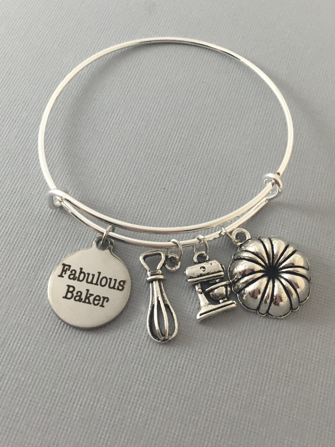 Baker Gift - Gift for Baker - Bake - Charm Bracelet - Bangle Bracelet ...