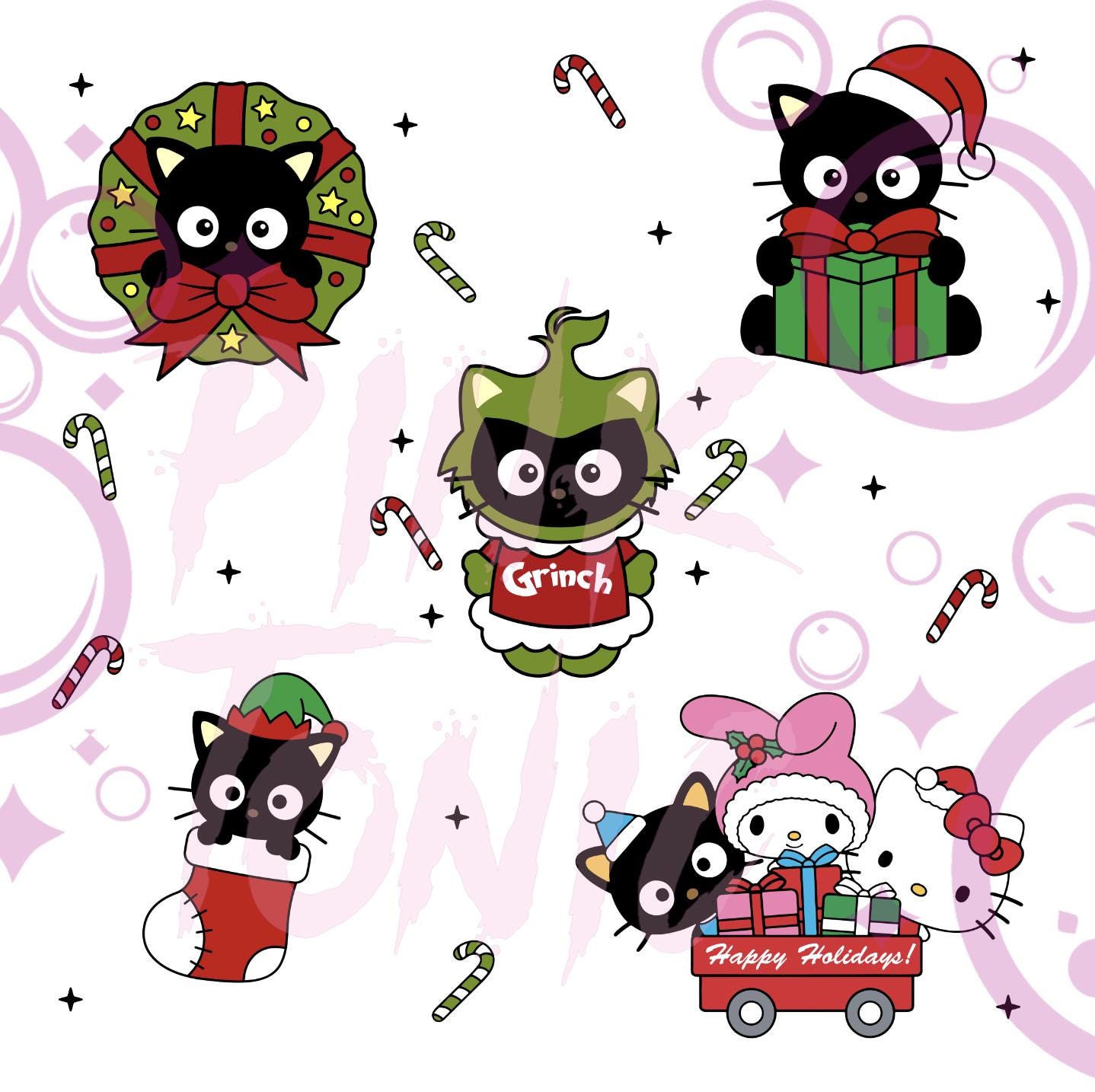 Chococat Xmas PNG Bundle, Christmas Cat Characters PNG, Chococat Png, Black Cat Bundle, Kitty ...