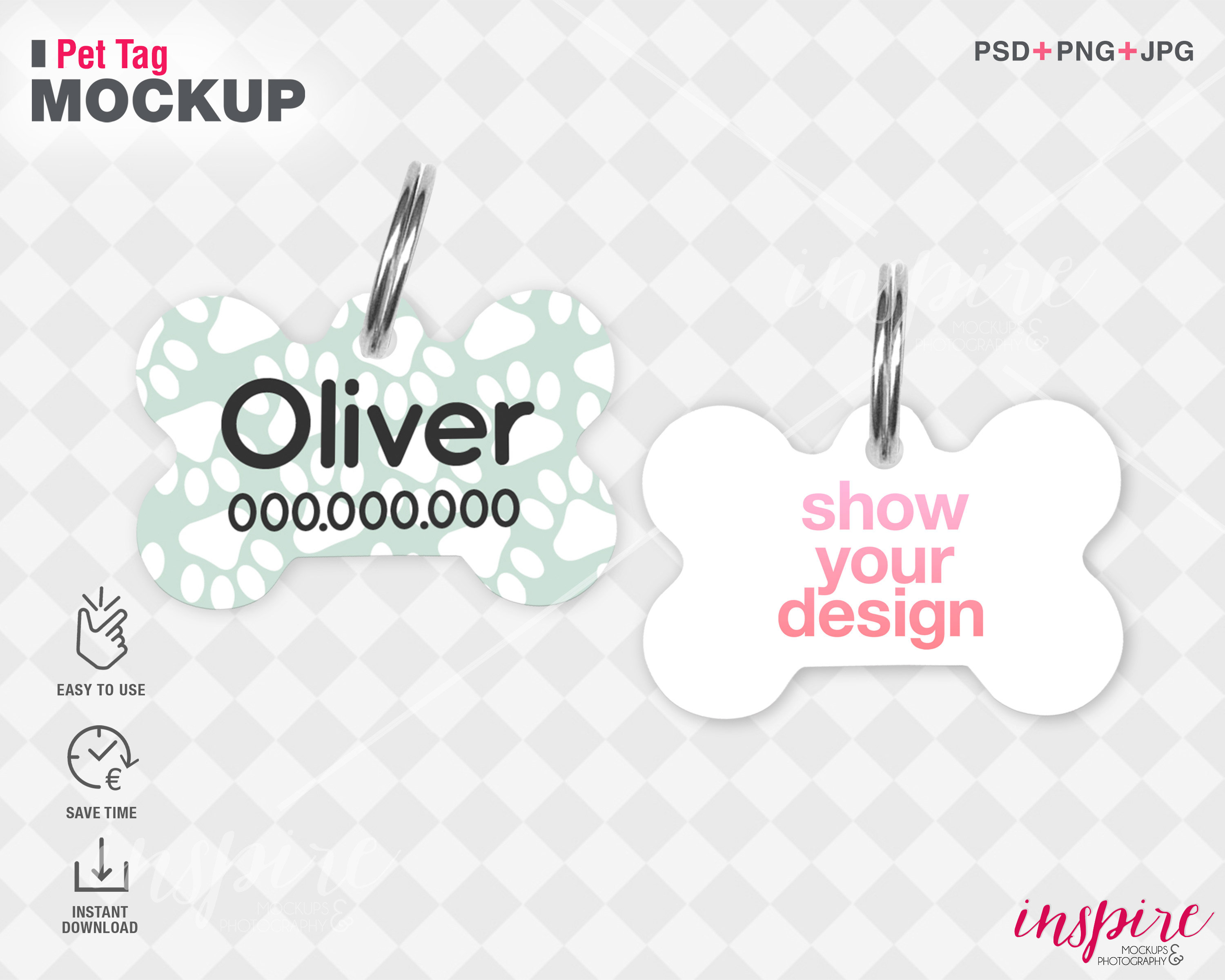 Double Sided Bone Dog Tag PSD Mockup With Ring Connector / PSD - Etsy