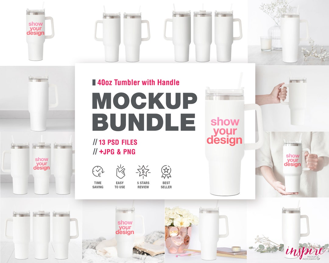 40oz Tumbler With Handle Styled Mockups Perfect Bundle for Etsy Sellers ...