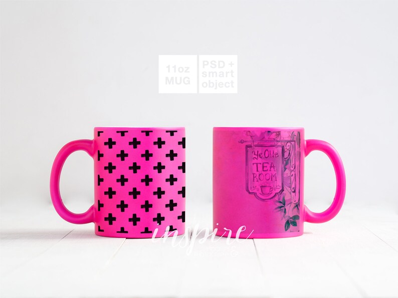 Double Matte Neon Pink 11oz Mug Mockup / PSD Smart Object - Etsy