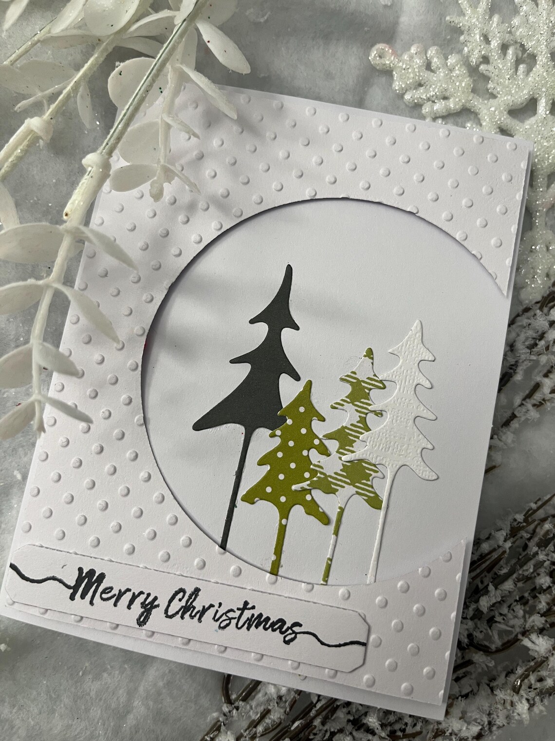 Winter Trees and Snowfall Christmas Cards Set of 8 Embossed/ Shadow Box ...