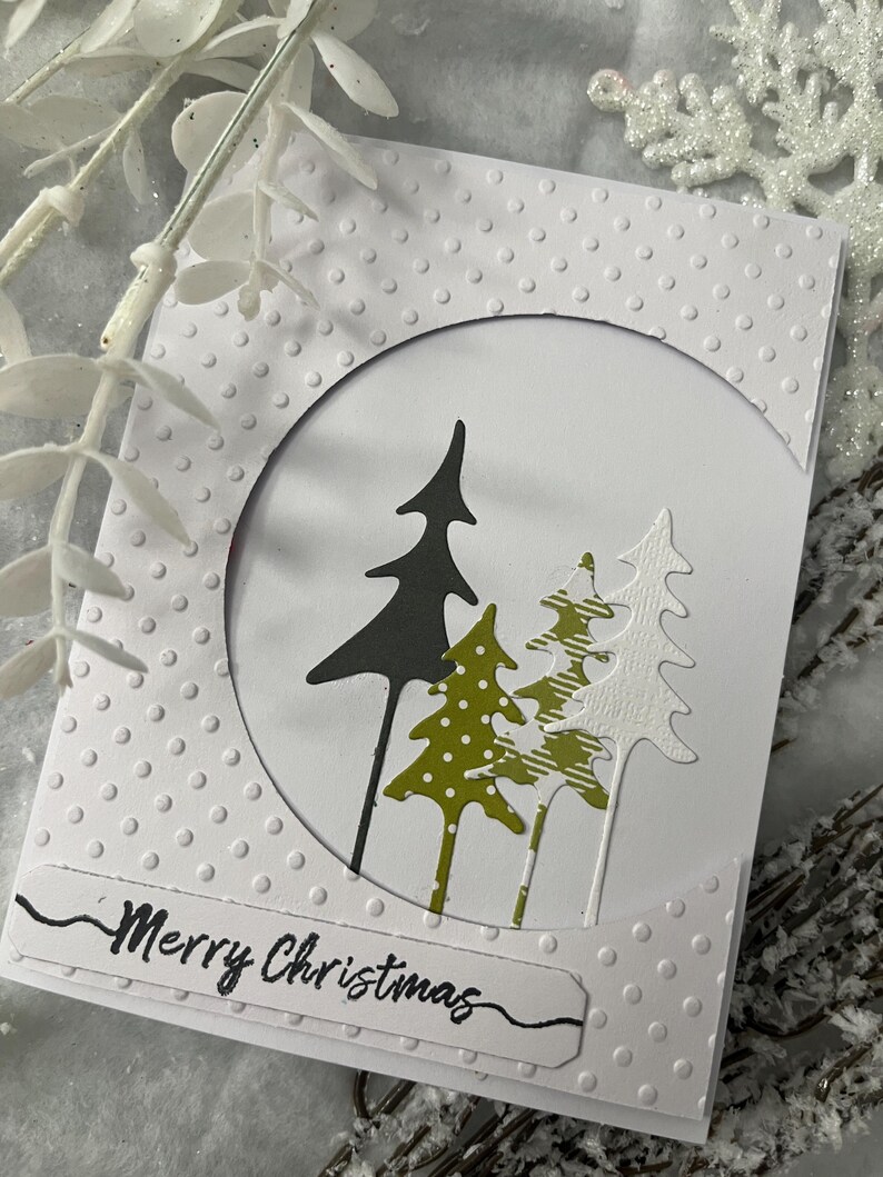 Winter Trees and Snowfall Christmas Cards Set of 8 Embossed/ Shadow Box ...