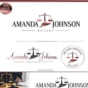 Notary Logo Design, Attorney Branding Kit, Lawyer Logo, Scales of ...