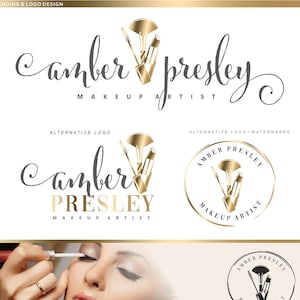 Makeup Logo Design, Beauty Artist Lipstick Branding Kit, Gold Branding ...