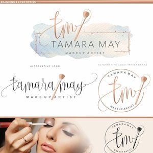 Makeup Logo Design, Brush Logo Design, Rose Gold Branding Kit, Make up ...