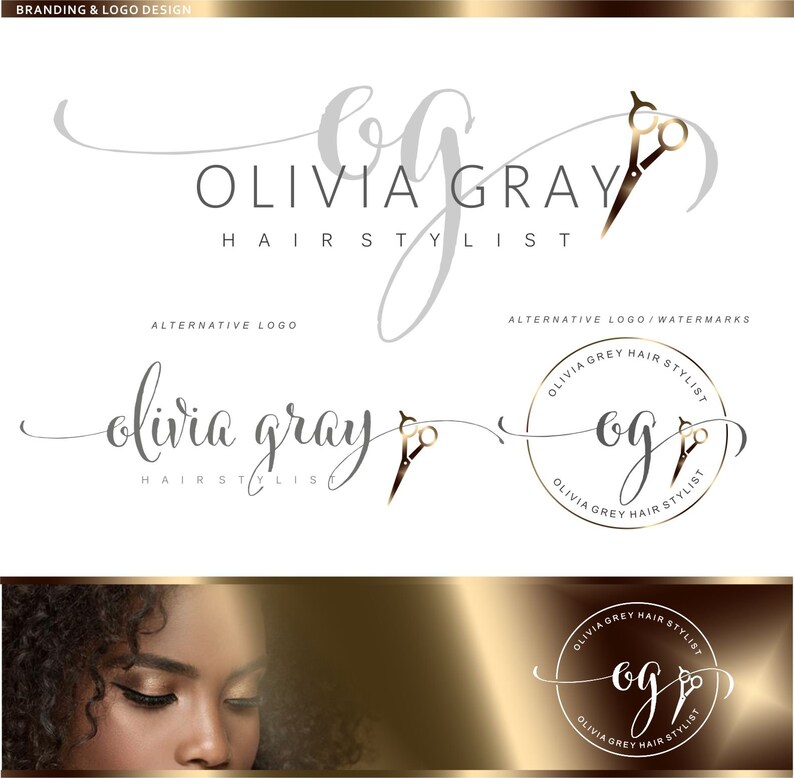 Hair Stylist Logo Salon Logo Design Scissors Logo Kit - Etsy