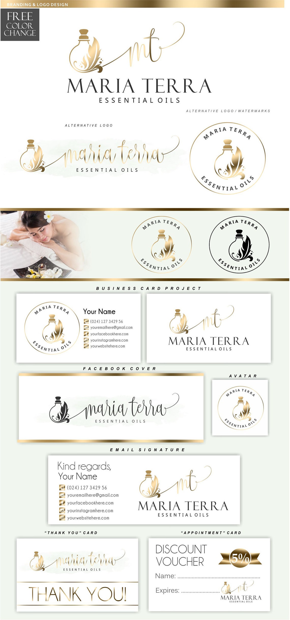 Aroma Therapy logo Essential oil branding kit Perfume gold | Etsy