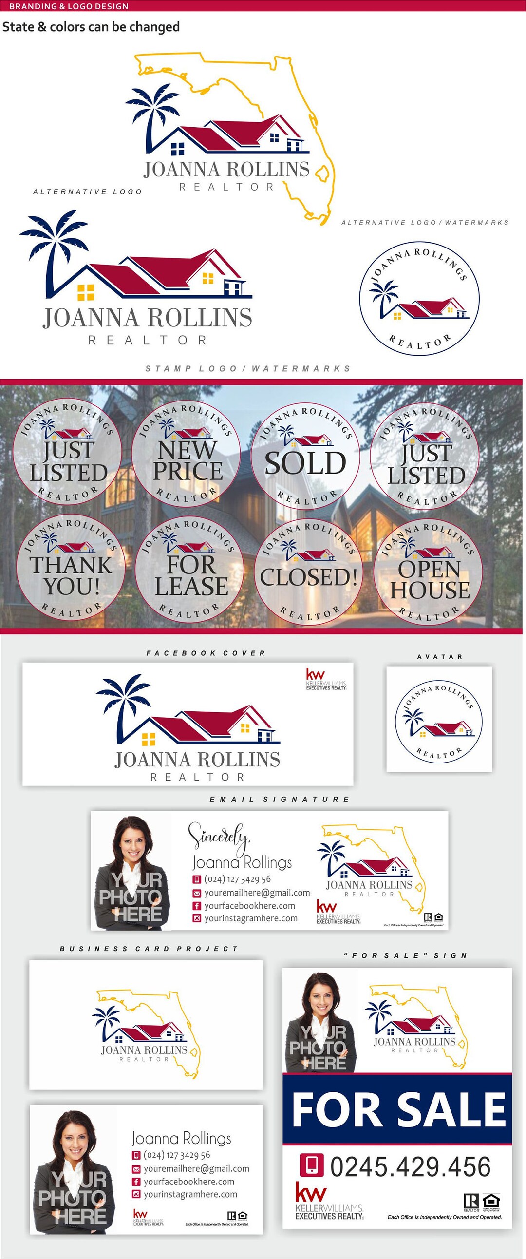 Realtor Logo Real Estate Branding Kit, State Florida Logo, Realty Agent ...