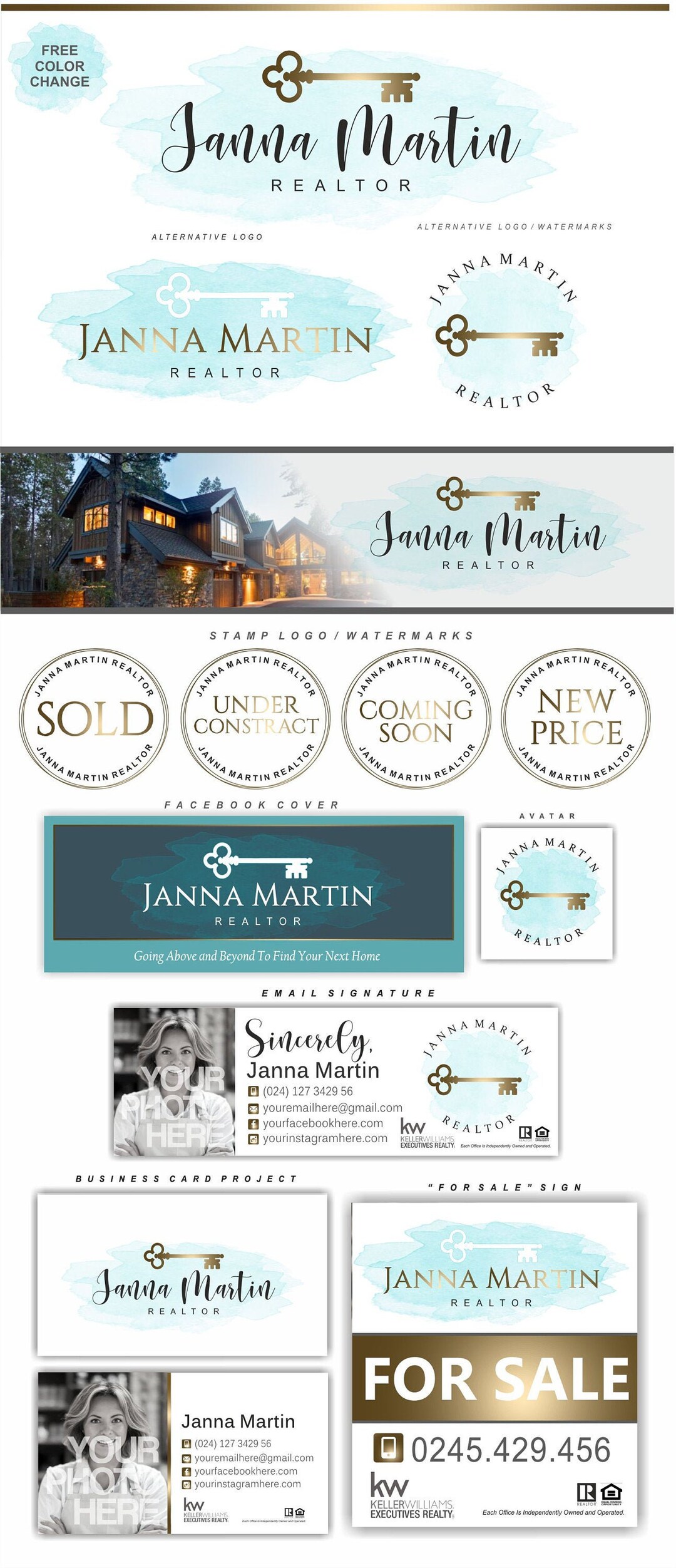 Realtor Logo, Real Estate Logo Design, Key Logo, Branding Kit, Realty ...