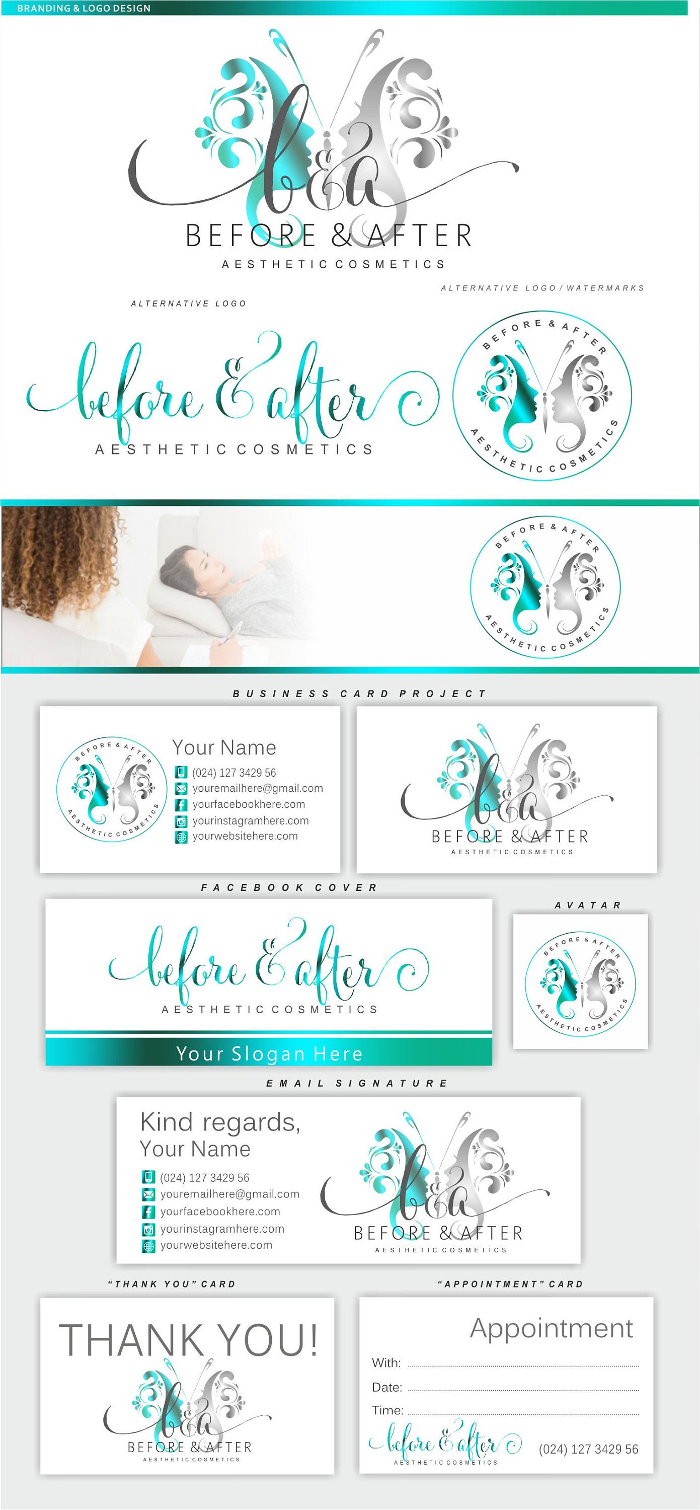 Cosmetic Logo Package, Premade Face Logo, Butterfly Logo, Branding Kit ...