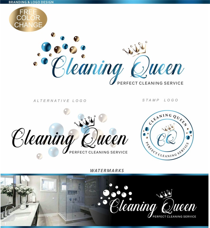 Cleaning Logo Design Custom Crown Bubbles Home Service - Etsy