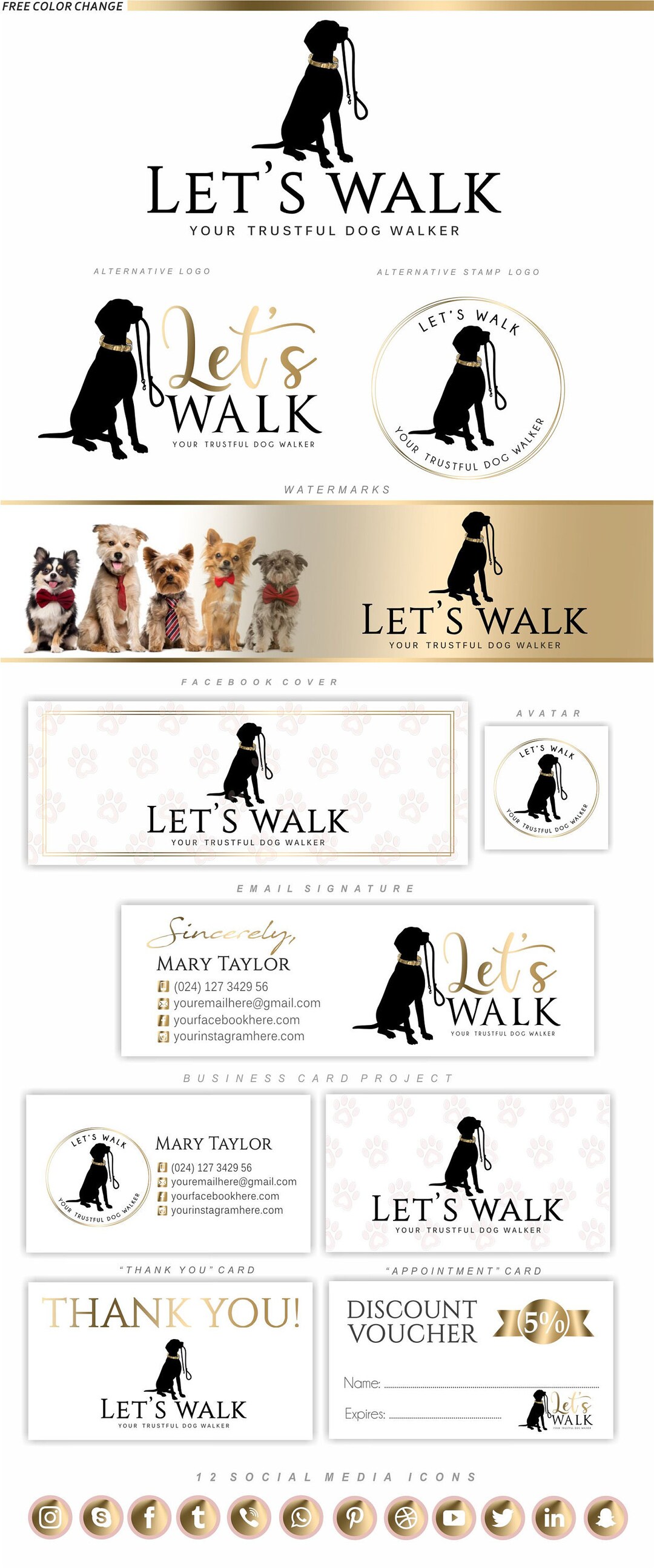 Cute Pet Logo Design, Dog Walking Branding, Pet Spa Business Set Dog ...