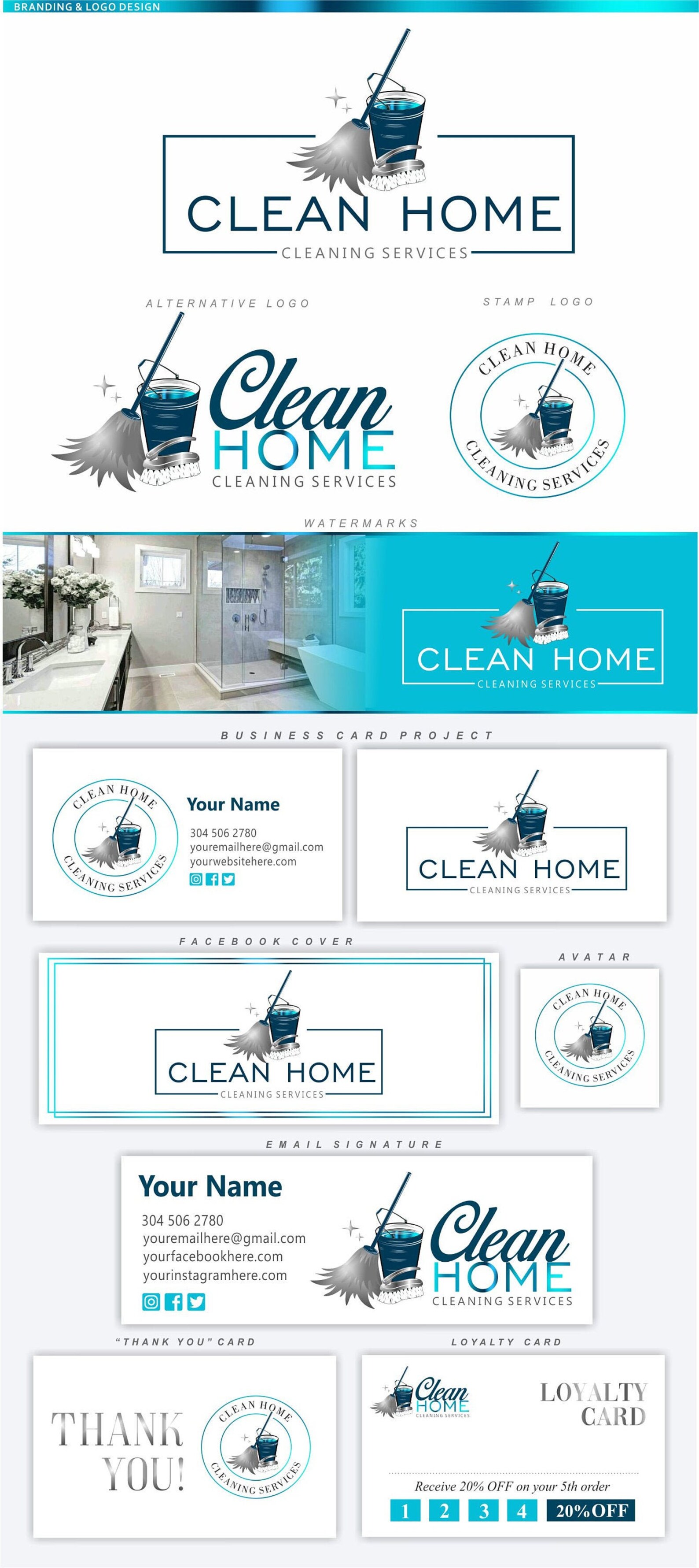 Cleaning Logo Design Custom, Home Service, Premade Logo, House Cleaning ...