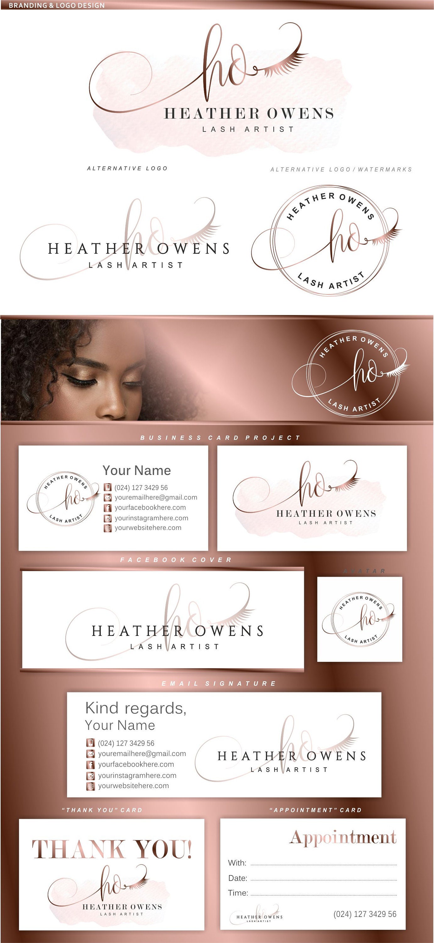 Lash artist logo design Eyelash branding kit premade logo | Etsy