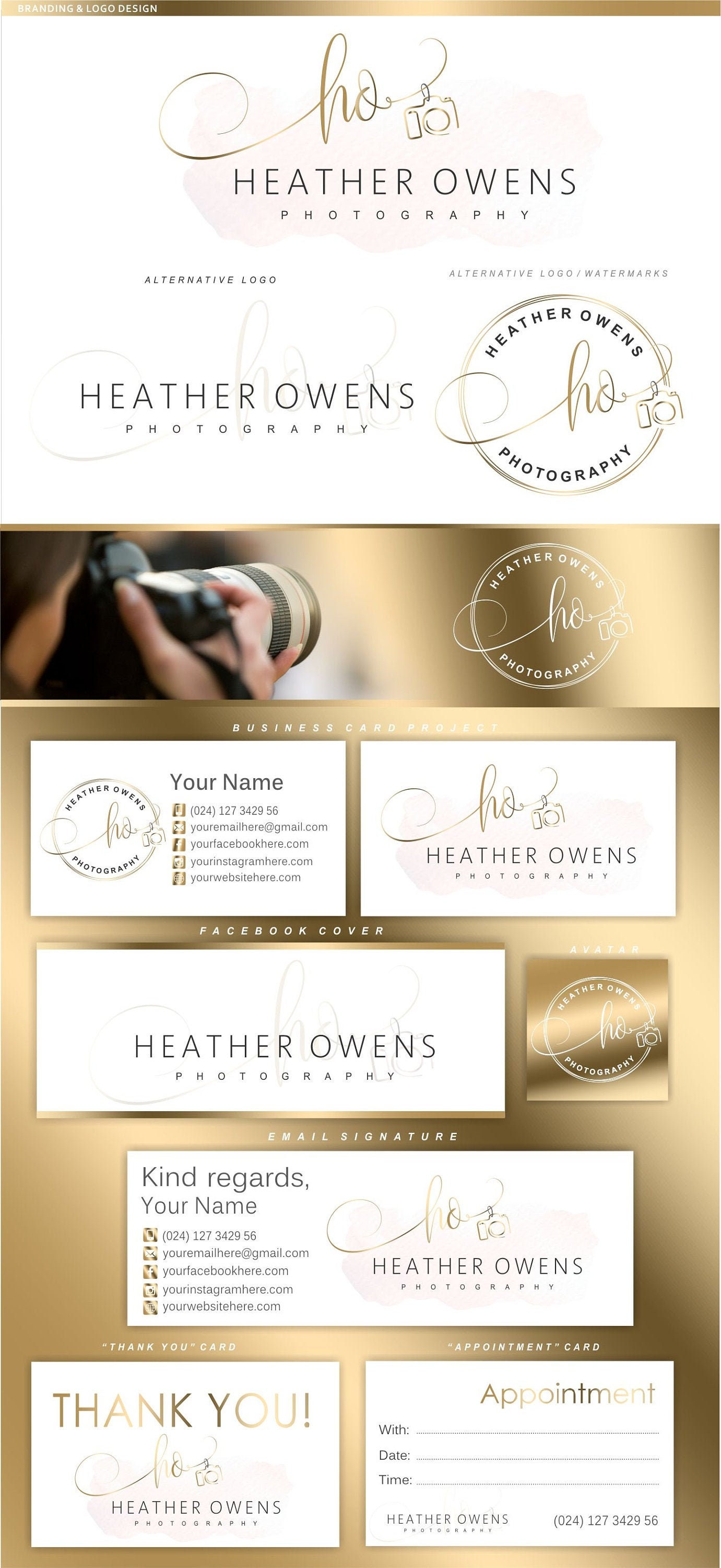 Photography Logo Package, Initials Logo Design, Branding Kit, Camera ...