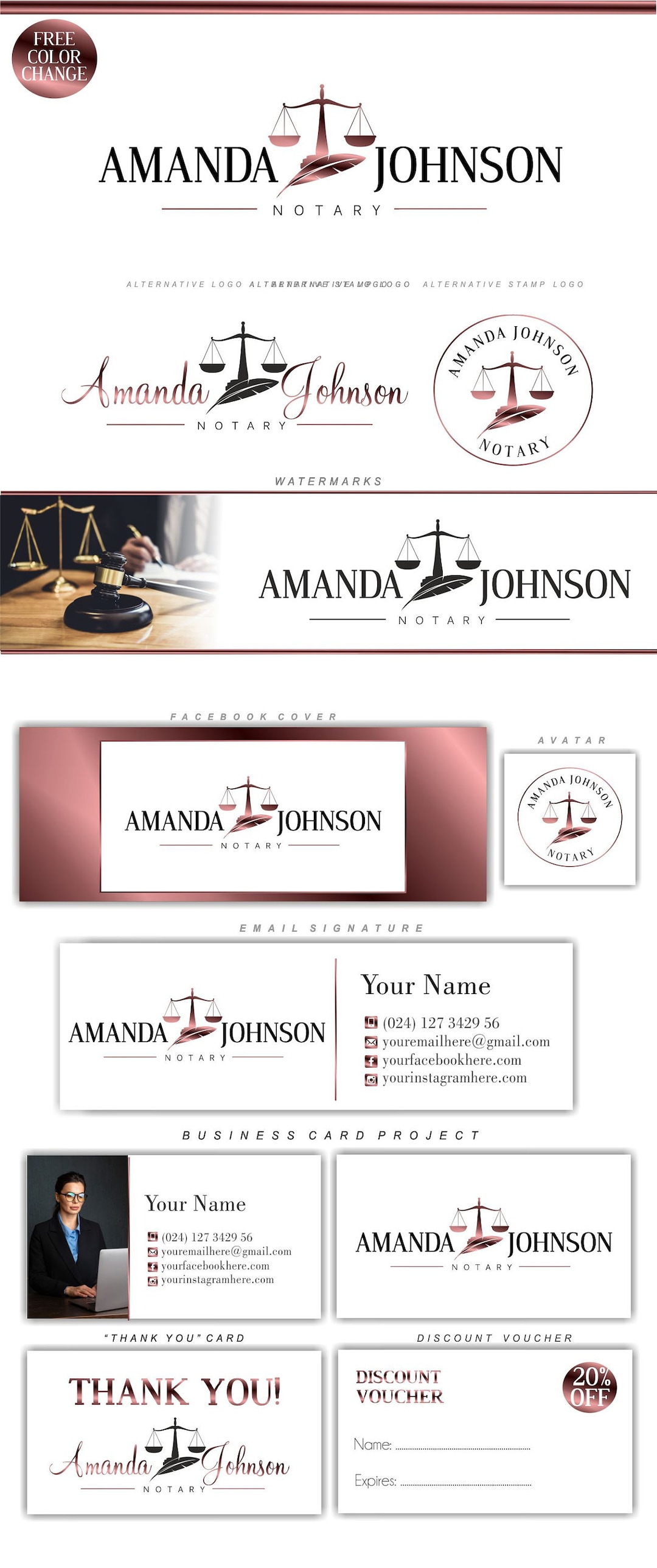 Notary Logo Design, Attorney Branding Kit, Lawyer Logo, Scales of ...