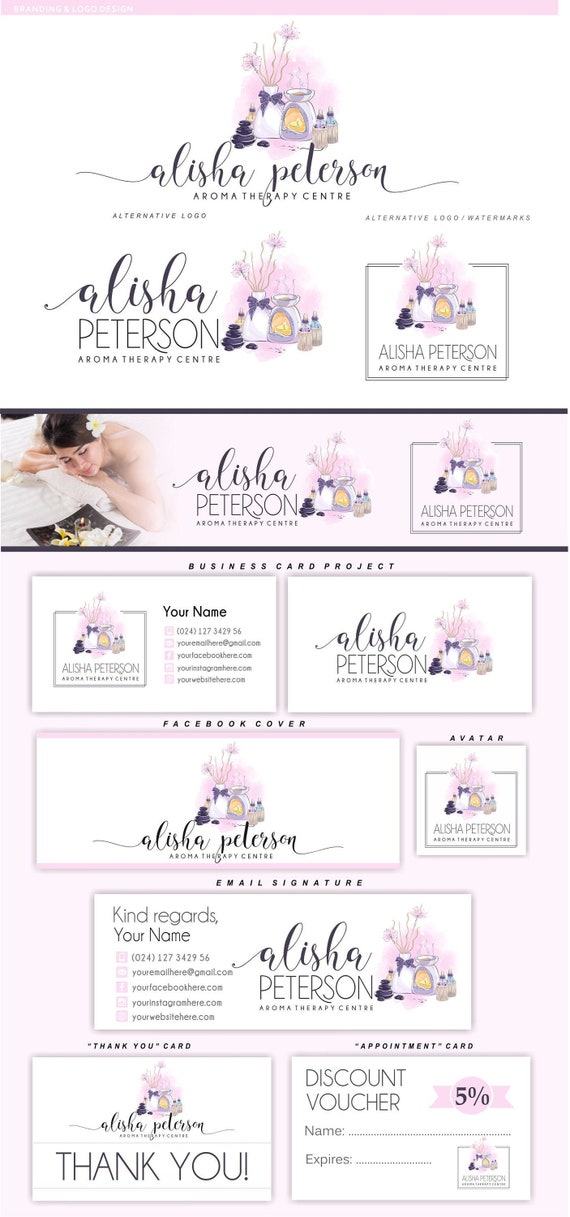 Aroma Therapy Logo Spa Branding Kit Zen Beauty Studio Relax | Etsy