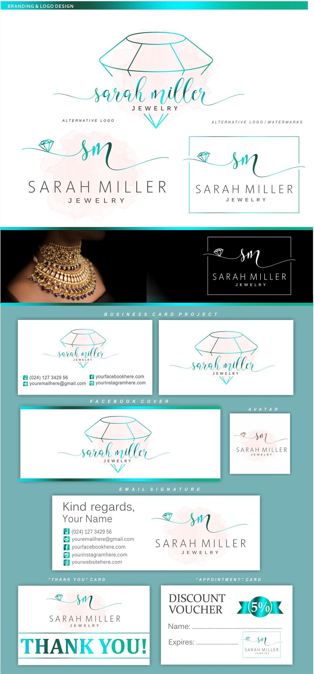 Jewelry Logo Design, Diamond Premade Logo Package, Rose Gold Geometric ...