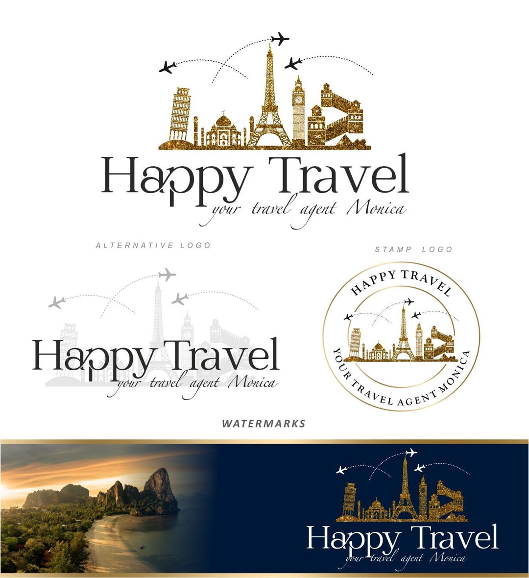 Travel Agent Logo, Adventure Branding Kit, Landmarks Trip Design ...