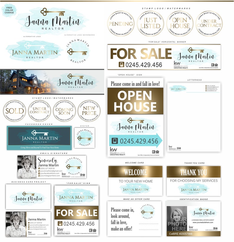 Realtor logo Real Estate logo design Key logo Branding Kit | Etsy